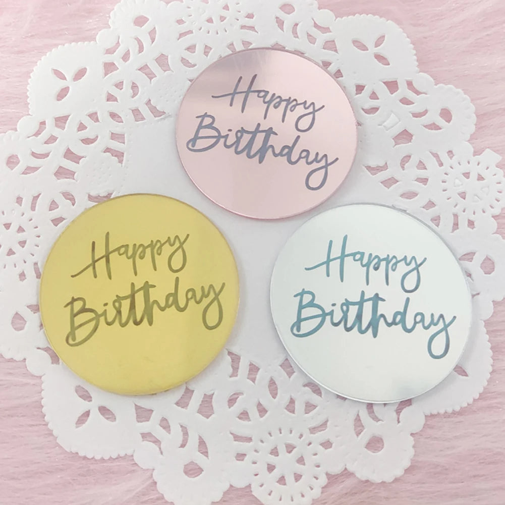 Home Happy Birthday Mirror Acrylic Disc Cake Topper